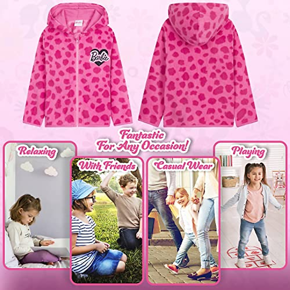 Barbie Girls Jacket Pink Hooded Fleece Girls' Jackets (Pink, 7-8 Years)