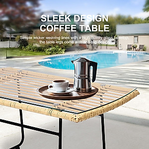 IDEALHOUSE 4 Pieces Patio Furniture Set,Boho L-Shaped Sofa Outdoor Furniture Lounge Set Conversation Sectional with Thick Cushions and Toughened Glass Coffee Table for Deck,Backyard, Porch