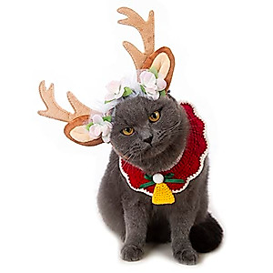Impoosy Dog Christmas Hat Pet Reindeer Antlers Costume with Christmas Bandanas Puppy Deer Headband Accessories (L)