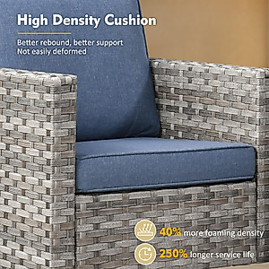 XIZZI Patio Furniture Sets Outdoor Sectional Sofa with Swivel Rocking Chairs,9 PCS All Weather PE Wicker Outside Conversation Couch with Coffee and Side Table for Backyard Deck Garden,Denim Blue