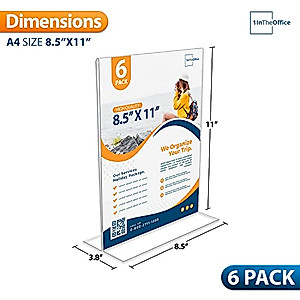 1InTheOffice Acrylic Vertical Stand-Up Sign Holder 8.5 x 11 "6 pack"