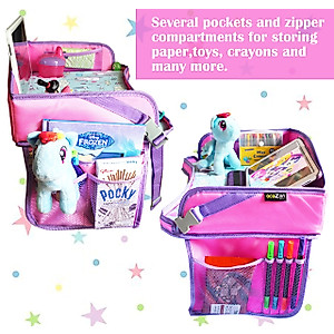 ecoZen Lifestyle Kids Travel Tray for Car - Toddler Lap Desk Organizer for Airplane, Pink Car Seat Tray for Kids Travel, Kids Roadtrip Essentials, Carseat Table Tray for Kids Road Trip Activities