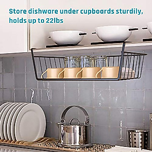 Under Shelf Basket, iSPECLE 4 Pack Under Cabinet Organizer Easy to Install and Use Versatile Metal Pantry Organizer Add Storage to Kitchen Cabinet Pantry Cupboards and Shelves, Black
