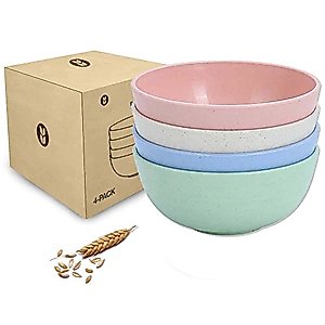 Unbreakable Eco Friendly Wheat Bowls | Wheat Straw Color Bowls Set Of 4 Pcs 20 Oz | Microwave And Dishwasher Safe Super Strong Big Bowls For Serving Soup, Salad, Oatmeal Etc.