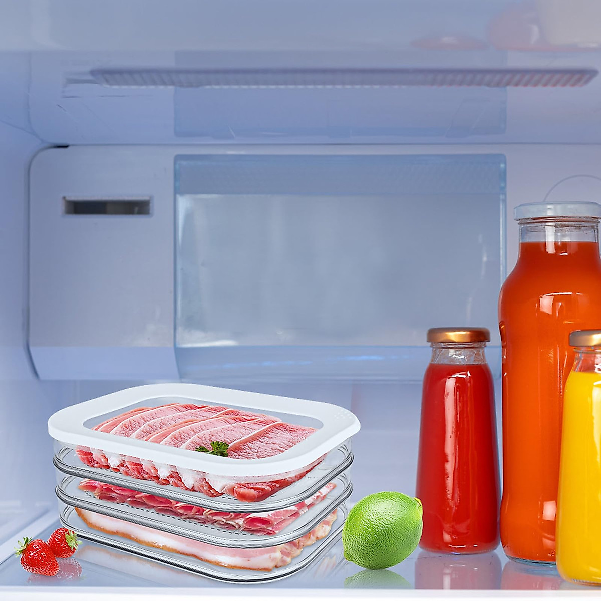 Deli Meat Container for Fridge, Stackable Food Storage Containers with Lid for Bacon, Airtight BPA Free Refrigerator Organizers and Storage for Sandwich, Lunch Meat, Cheese, Deli, Cold Cuts, Salami