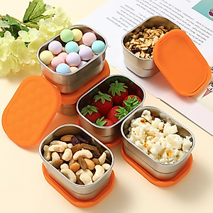 Hsei 6 Pcs Stainless Steel Snack Containers, 8oz Food Containers with Silicone Lids Portable Reusable Metal Lunch Box for Daycare and Storage(Orange)