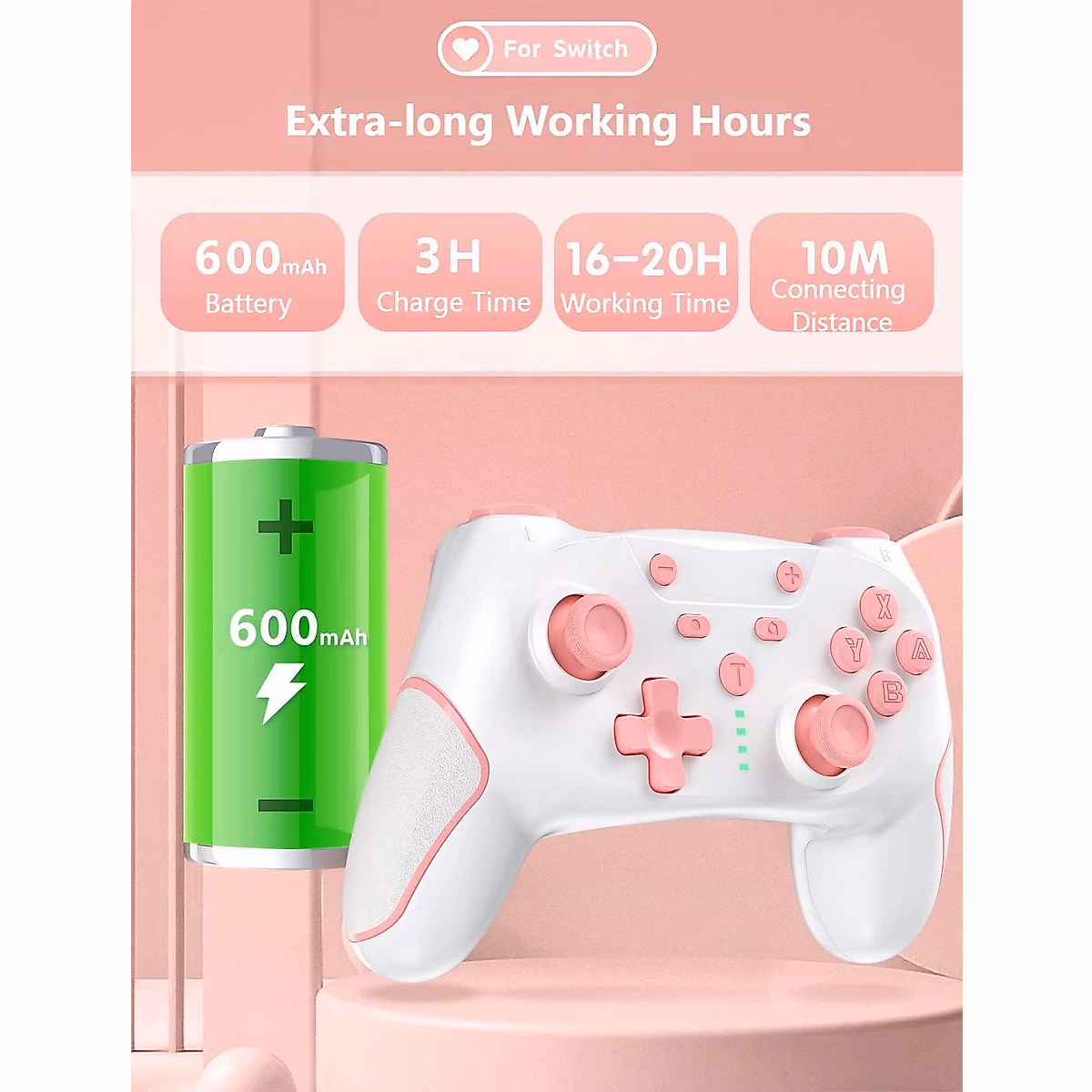 Matbip Wireless Pro Controller for Switch/Switch Lite/Switch OLED, wireless controller for switch with 2 back buttons, 3-level TURBO adjustable (Pink)