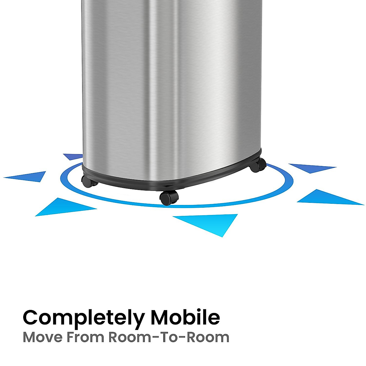 SensorCan Glide 13 Gallon Rolling Sensor Kitchen Trash Can with Lid and Wheels, Odor Filter, Stainless Steel Automatic Kitchen Trashcan Home Office Bedroom Living Room Garage Wastebasket Garbage Bin