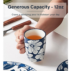 ONEMORE Ceramic Coffee Mugs Set of 6, 12oz - Microwavable Coffee Cups for Tea, Latte - Japanese Style, Scratch Resistant - Vintage Blue