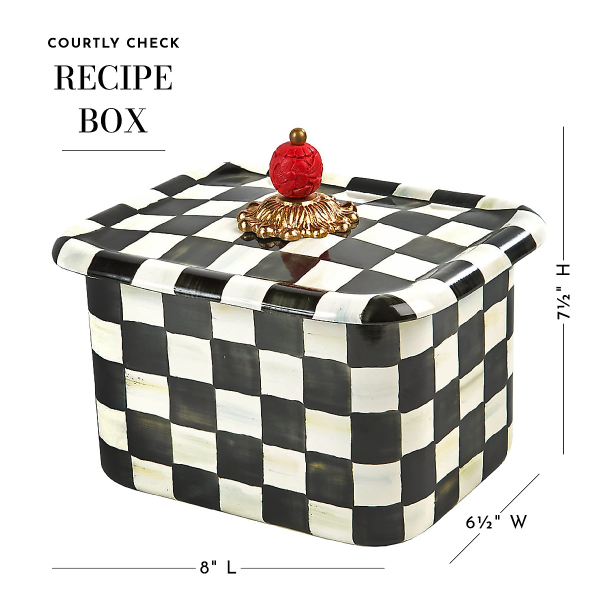 MACKENZIE-CHILDS Royal Check Enamel Recipe Box, Cute Recipe-Card Box