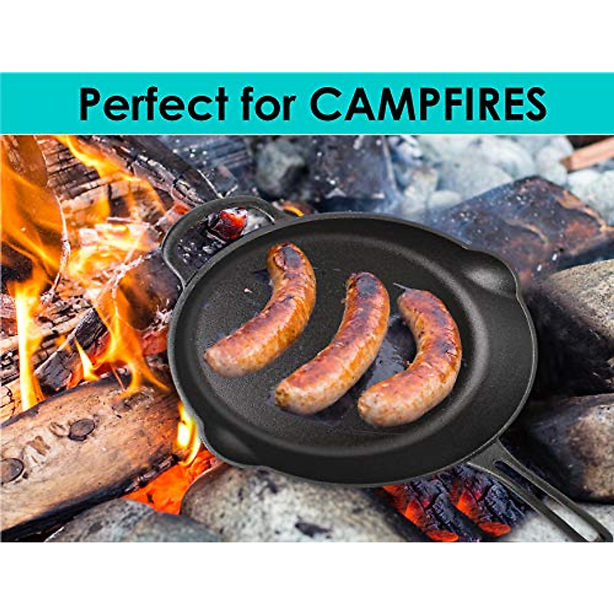 Mirro MIR-19053 12" Pre-Seasoned Ready to Use Round Cast Iron Skillet with Helper Handle, Black