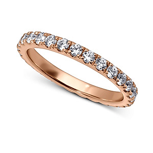 ORO LEONI 925 Sterling Silver Cz Eternity Band Ring - 14k Silver, Yellow And Rose Gold Plated (Rose Gold, 8)