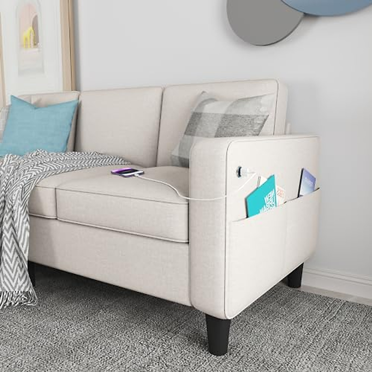 Sunrise Coast Sectional L Shaped Living Room Modular USB+Type-C Charging Port 3 Seater Couches with Removable Storage Ottoman Small Sofa 78", Beige