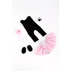 - Showtime - 5 Piece Outfit - Black Unitard, Pink Tutu Skirt, Ballet Slippers, Corsage, Hairpiece - Clothes Fits 18 Inch Doll (Doll Not Included)
