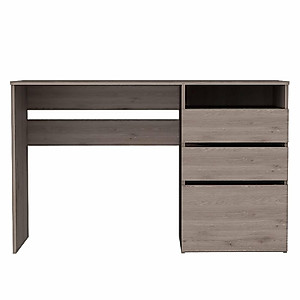 Daesar Writing Desk, 1 Shelf 3 Drawer Computer Desk for Bedroom, Light Grey