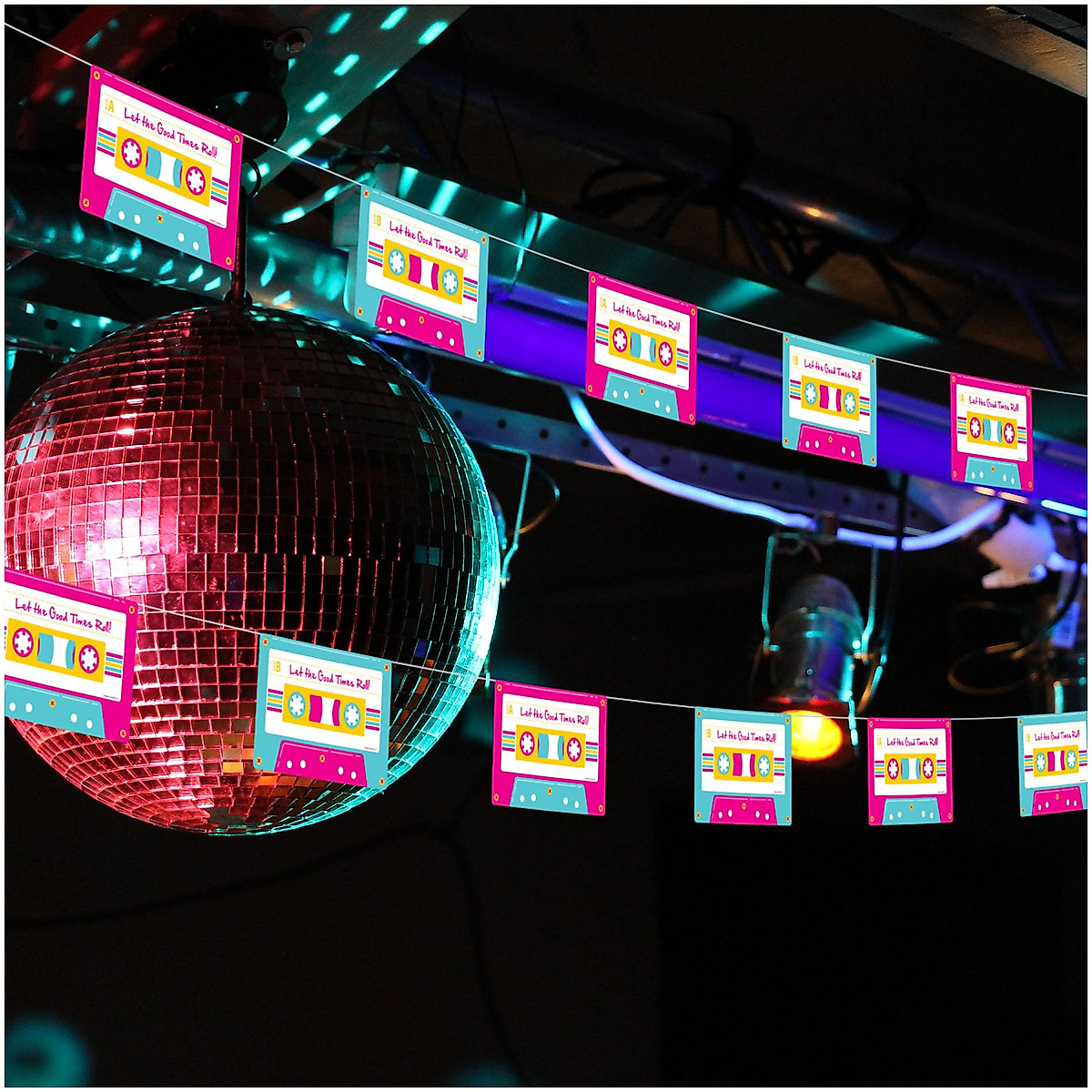 80's Party Supplies - Cassette Tape Banner Garland Decorations, 7 Feet Long (2 Pack)