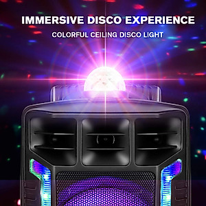 Portable Karaoke Machine 8’’ PA Speaker System Bluetooth Karaoke System for Adults & Kids with Disco Ball, Microphone Rechargeable Battery USB/SD Reader