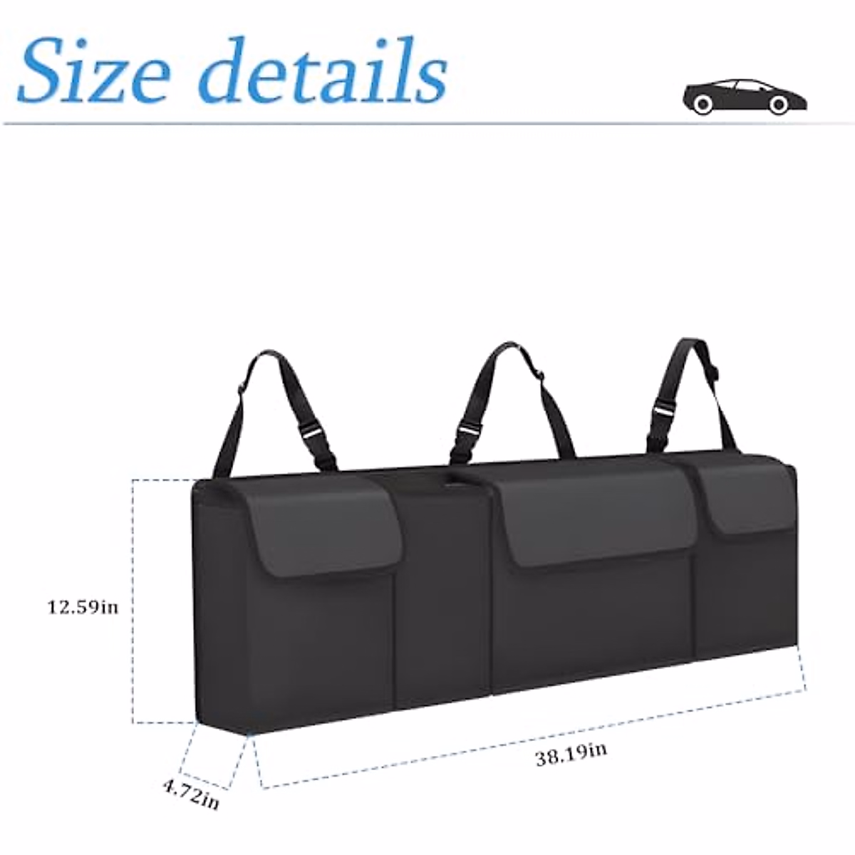 Car Trunk Organizer and Storage, Backseat Hanging Organizer for SUV, Truck, MPV, Waterproof, Collapsible Cargo Storage Bag with 4 Pockets, Car Interior Accessories for Men and Women (Black)
