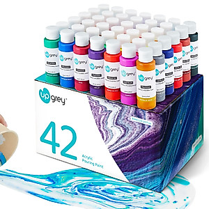 UPGREY 42 Colors Acrylic Pouring Paint Set, High Flow, Non Toxic, Pre-Mixed, 60ml Bottles, Assorted Colors with 4 White, for Canvas, Glass, Paper, Wood, DIY
