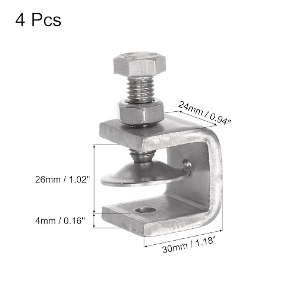 uxcell Stainless Steel C-Clamp with 0.79 Inch Wide Jaw Opening for Woodworking Welding Building Household Mount 4 Pcs