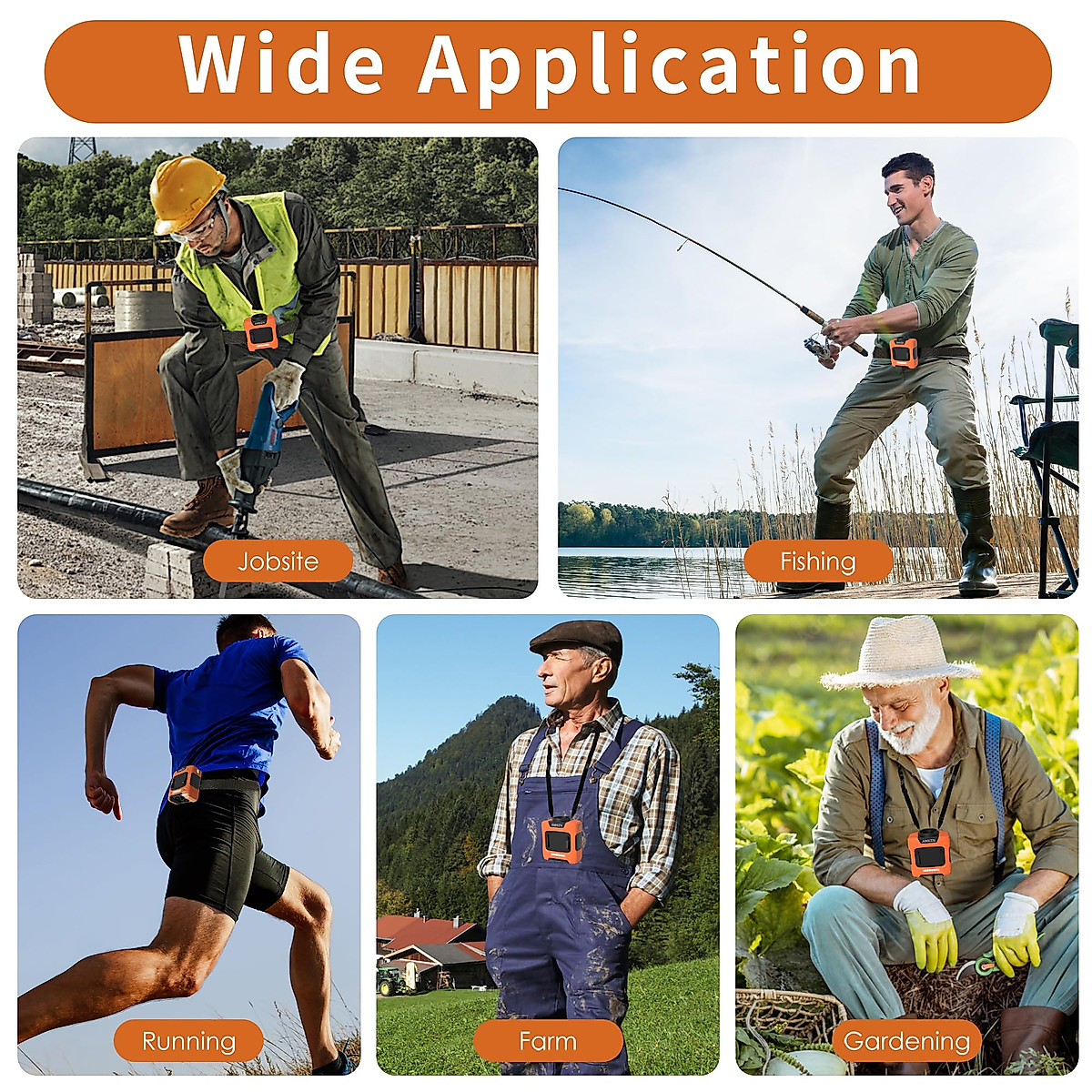 AMKEN Waist Fan - Belt Fan, Portable Clip Fan with 10000mAh Battery, 24-Hour Working Time, LED SOS Light - 3 Speeds, 15500RPM Strong Airflow - Neck Fan for Jobsite, Farming, Fishing