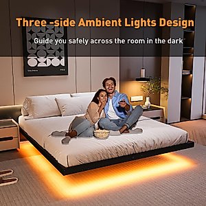 AGXI Floating Bed Frame Full Size with LED Lights and Charging Station, 14 Inch Floating Bed Frame Full- Modern Full Size Bed Frame Easy Assembly No Box Spring Needed