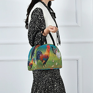 ZzWwR Village Roosters Hen Rural Reusable Lunch Tote Bag Insulated Thermal Cooler Container Bag for Back to School Work Picnic Travel Fishing Beach