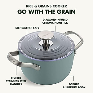 GreenPan Healthy Ceramic Nonstick, 2QT Rice Grains and Soup Maker, Caldero Pot with Lid, PFAS-Free, Induction, Dishwasher Safe, Oven Safe, Smokey Blue