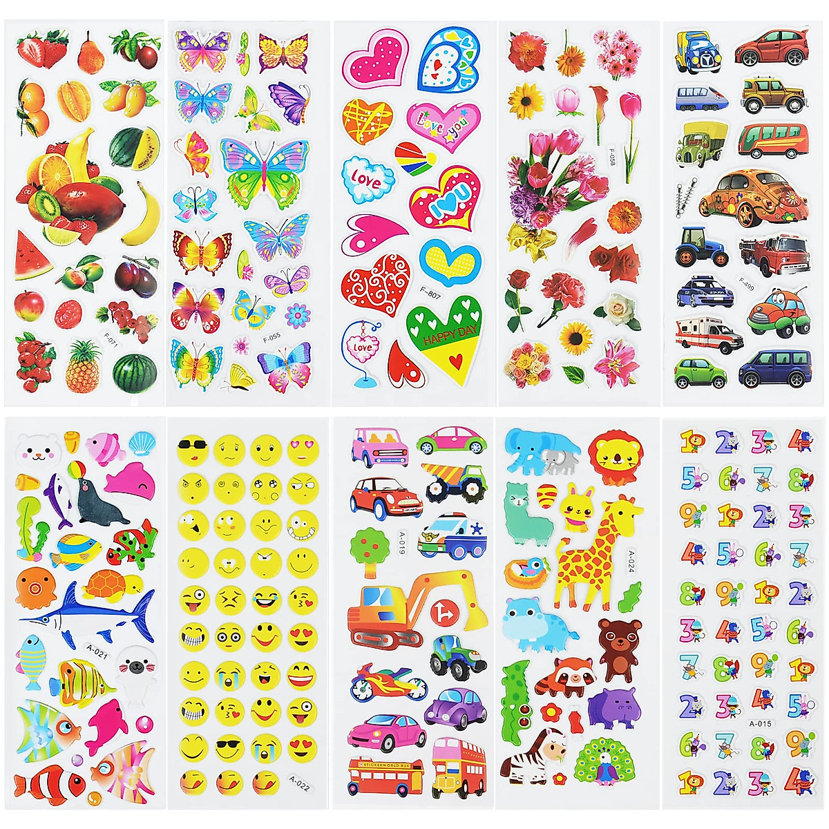 24 Sheets(500+) 3D Puffy Stickers for Toddlers Kids, Bulk Preschool Sticker Sheets for Reward, Craft, Scrapbooking Including Animal, Fruits, Dinosaurs, Fish and More
