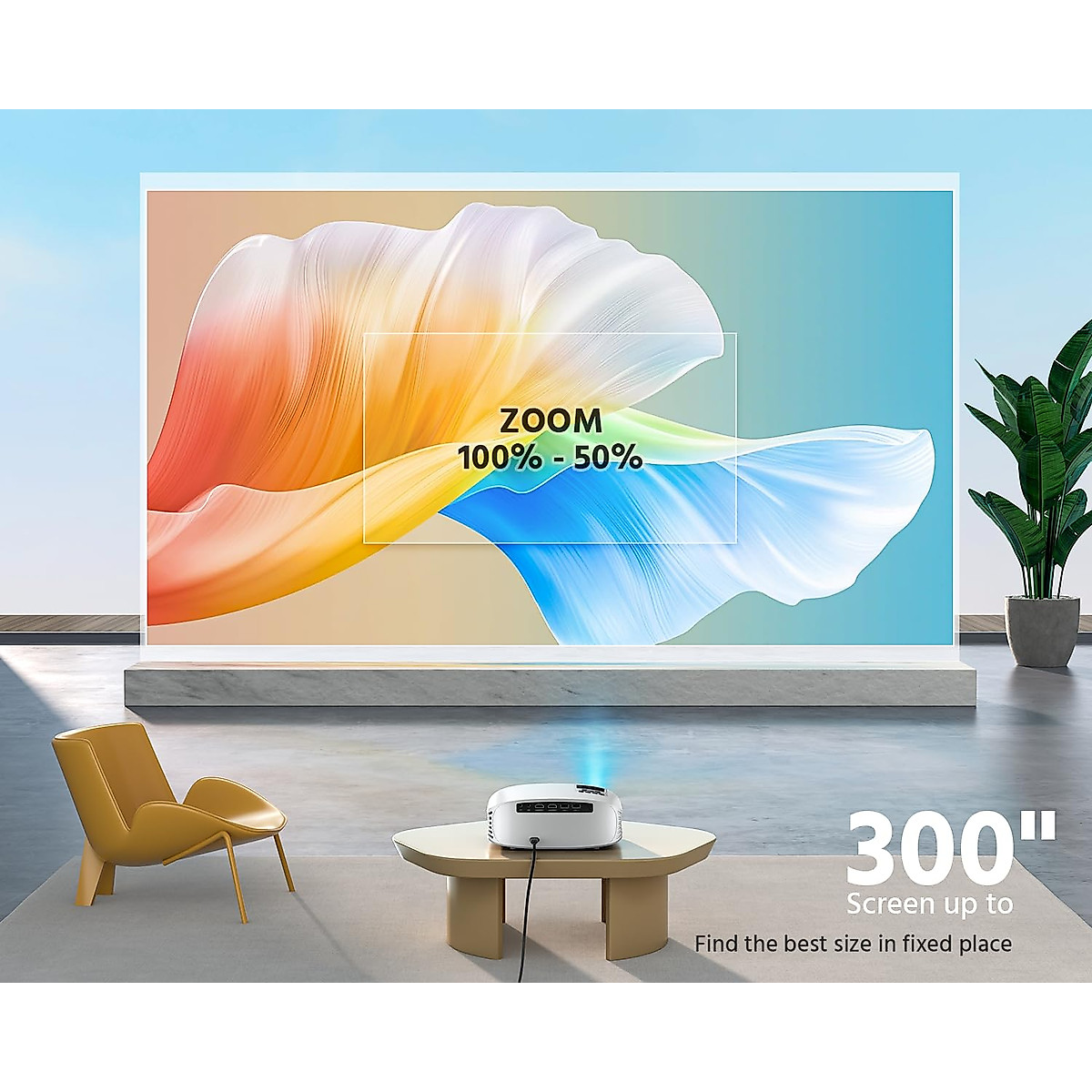 Projector with 5G WiFi and Bluetooth, 15000L Full HD 1080P Outdoor Portable Video Projector 4K Support, Home Theater Movie Projector Compatible with HDMI, USB, Laptop, iOS & Android Phone