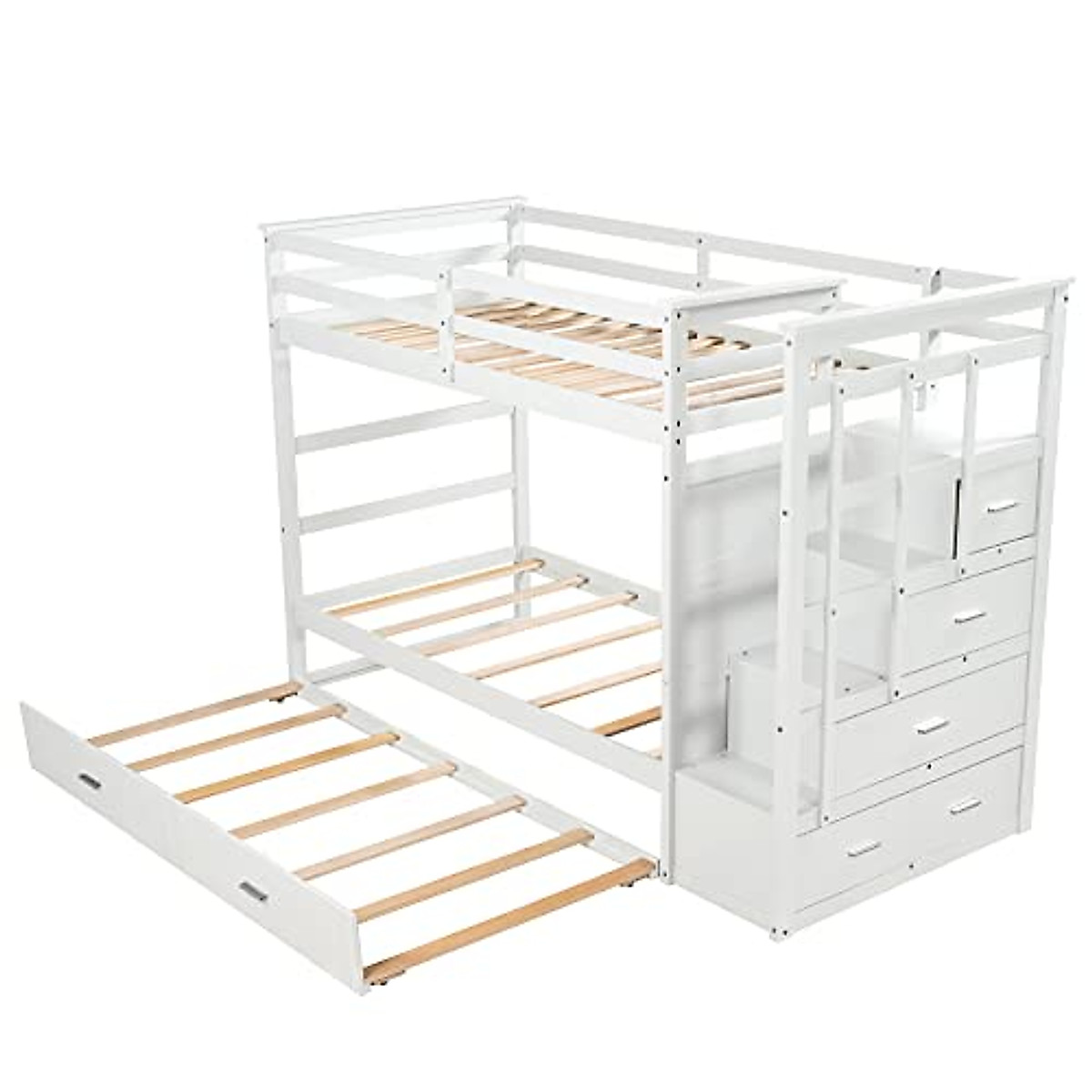Bunk Bed Twin Over Twin, Bunk Bed with Trundle for Adults, Bunk Bed with Stairs and Storage, Kids Twin Bunk with Drawers(White)