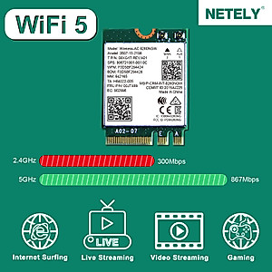 NETELY Wireless-AC 8260NGW NGFF M2 Interface 1200Mbps WiFi Adapter with Bluetooth 4.2, Intel Wireless-AC 8260NGW, Wireless-AC 2.4GHz 300Mbps & 5GHz 867Mbps WiFi Network Card (Wireless-AC 8260NGW)