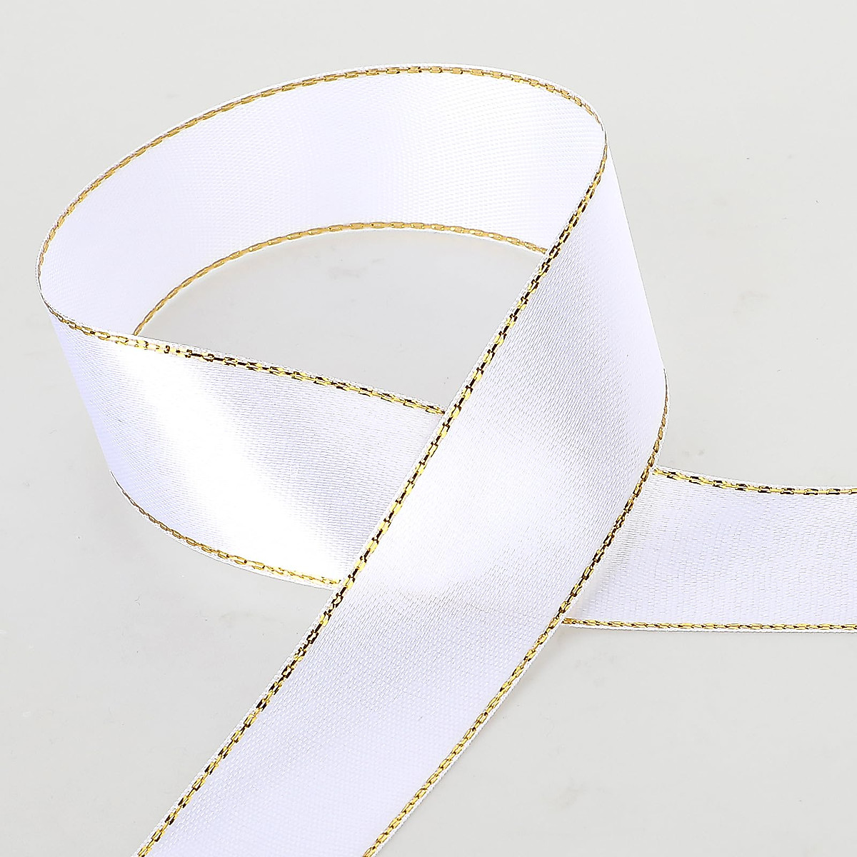 White Satin Ribbon Double Faced Fabric Ribbon with Gold Edges 1 Inch×25 Yards Gold Border Ribbon for Gift Wrapping Crafts Flower Bouquet Hair Bows Making Wedding Party Decoration