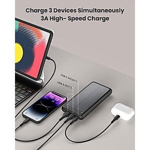 IXNINE Solar Charger 27000mAh Power Bank 3A USB C Fast Charging Portable Solar Phone Charger Camping External Battery Pack with 3 Outputs for Cellphone Tablets