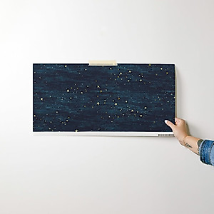 Removable Wallpaper Swatch - Night Sky Stars Midnight Blue Turquoise Nursery Hand Drawn Dark Cosmos Custom Pre-Pasted Wallpaper by Spoonflower