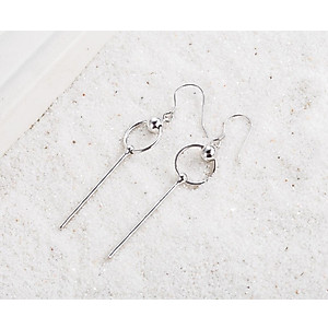 925 Sterling Silver Bead with Long Line Bar Dangle Earrings