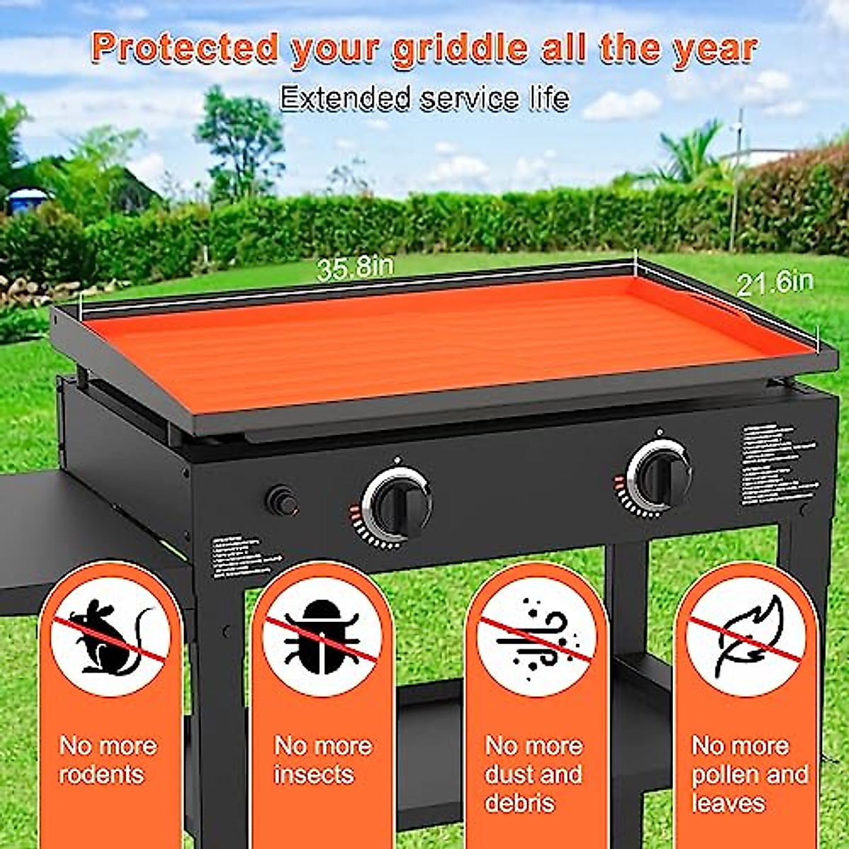 Slitunk Griddle Mat for Blackstone Grill - 36 Inch Food Grade Silicone Mat Protective Griddle Cover for Blackstone - Protect Griddle from Rodents, Insects, Heavy Duty Cooking Protective Cover (ORANGE)