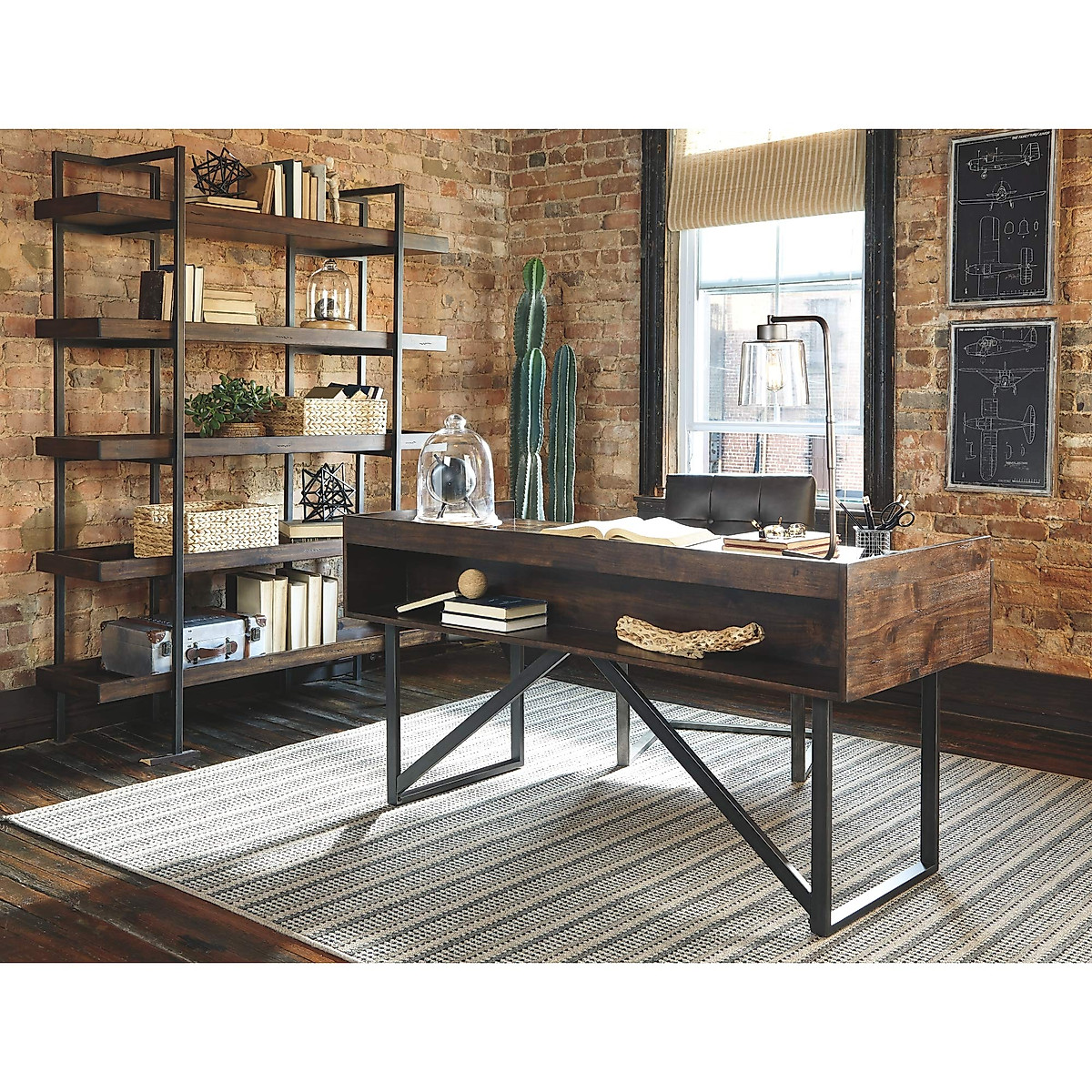 Signature Design by Ashley Starmore Urban Industrial 63" Home Office Desk with Open Storage Cubby, Brown