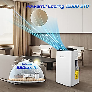 Aigostar 12000 BTU Smart Portable Air Conditioner, Dehumidifier, Fan, 4-in-1 AC Unit Room Up to 550 Sq.Ft, WIFI App & Remote Control,Works with Alexa/Google Assistant, 24H Timer, Window Kit, White