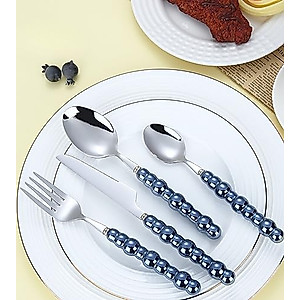 WISELADY Teaspoon Set, 304 Stainless Steel Knife, Fork and Spoon Set, Ceramic Handle Cutlery, Steak Knife, Fork Dessert Spoon, Dinner Spoon Set (Beige,2Sets)