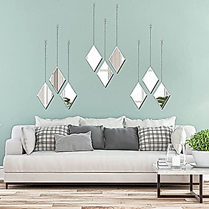LYLDACER Yanliff Diamond Shape Decorative Wall Mirror.Set of 3,Hanging Chain Frameless Mirror. 8X13inches,Small Decor Mirror.