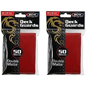BCW 2 50ct Packs (100) Mat Deck Guard RED DOUBLE MATTE Finish for Standard Size Collectible Cards - Deck Protector Sleeves for MTG Magic the Gathering, Pokemon, L5R, WOW, [2-Pack Bundle] by BCW Gaming