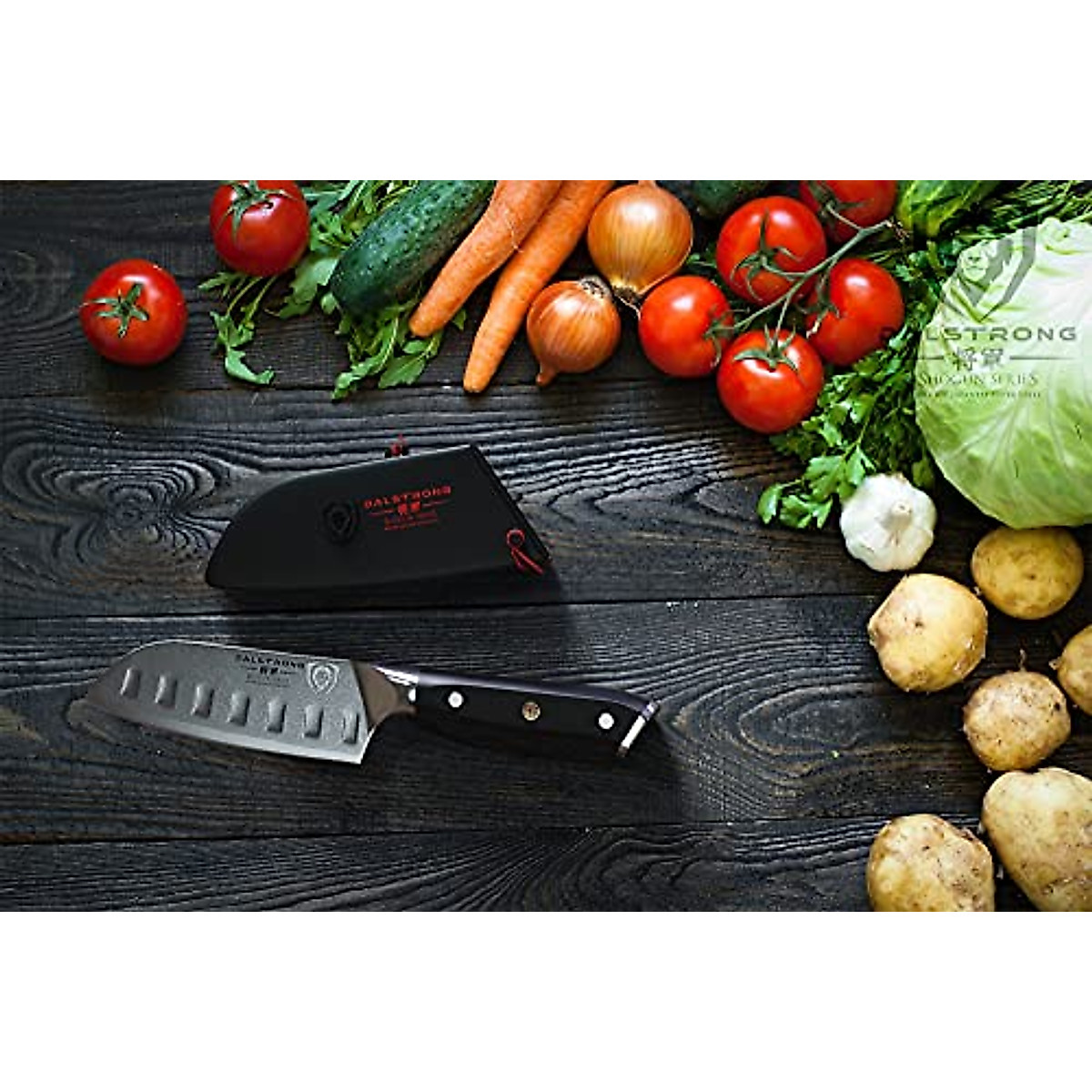 Dalstrong Mini Santoku Knife - 5 inch - Shogun Series - Japanese AUS-10V Super Steel Asian Knife - Damascus Layered - 67 Layers - Vacuum Treated Vegetable Knife - Sheath Included