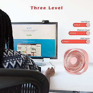 warrita USB Table Fan Portable Mini Personal Desk Fan with 360 Rotation and Adjustable 3 Speed for Office, Travel-Pink