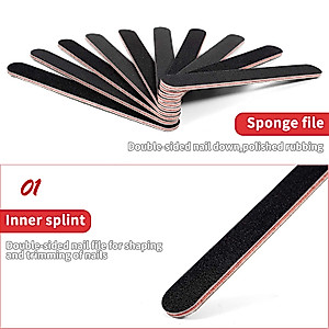 Nail File Emery Board Nail care Double Sided 100 180 Grit Gel Acrylic Dip Black Nail Buffering Files Professional Manicure Pedicure Tools 10Pcs/Pack Nail Files Set for Home and Salon Use