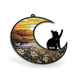 Personalized Cat Memorial Suncatcher/Ornament - Custom Name Cat Loss Memorial Christmas 2023 Ornament, Stained Glass Light Catcher Cat Sympathy Gift, Pet Remembrance Keepsake Memory Window Hangings