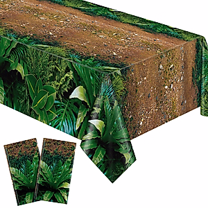 durony 2 Pieces Forest Path Tablecloth Safari Jungle Table Cover Waterproof Plastic Party Table Cover for Safari Jungle Birthday Baby Shower Party Supplies Table Decor, 108 x 54 Inch
