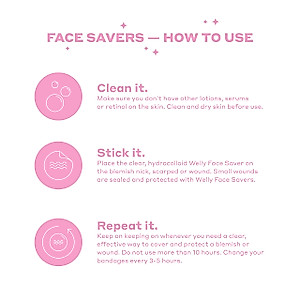 Welly Bandages - Face Savers, Hydrocolloid Acne Blemish Patch, Adhesive, Small Spot Shape, Clear - 36 ct