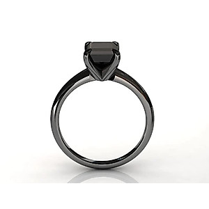 skyjewels Certified 3.50 Cts Emerald Cut Black Diamond Ring Silver In Prong Setting, Great Shine & Bling ! (Black Gold Finish)