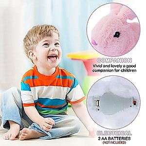 Hopping Bunny Toys for Kids Interactive Electronic Pet Plush with Sounds and Movements - Walking, Barking, Tail Wagging, Stretching Companion Animal Dog Toys Gifts for Girls Toddlers(Pink, 7in)